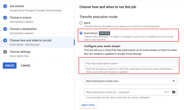 Event-driven Transfer on Storage Transfer Service for Google Cloud Storage