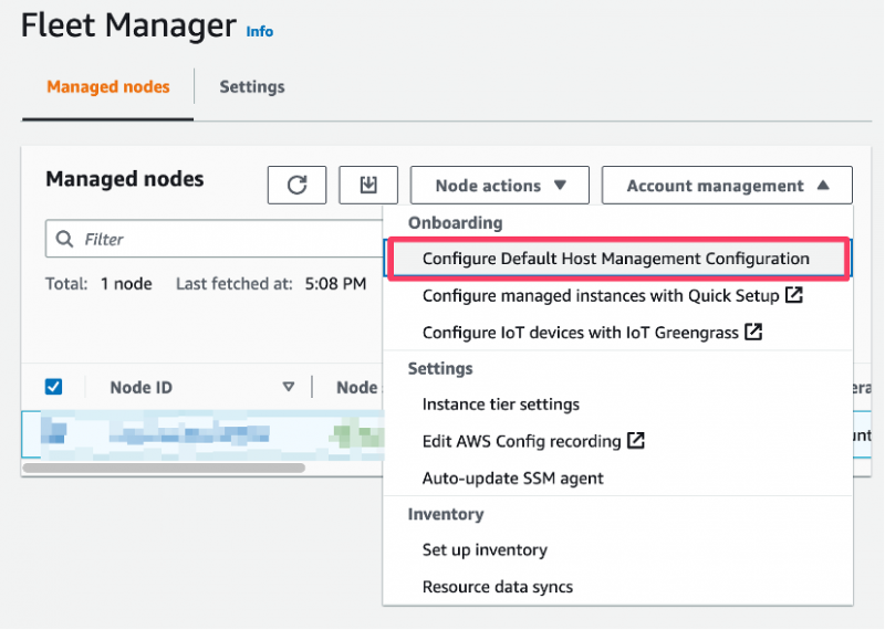 Default Host Management Configuration on AWS Systems Manager
